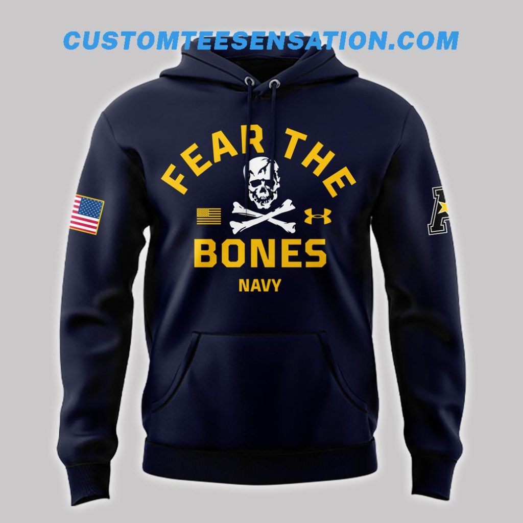 Jolly Rogers Navy Midshipmen Fear The Bones Hoodie - Customteesensation